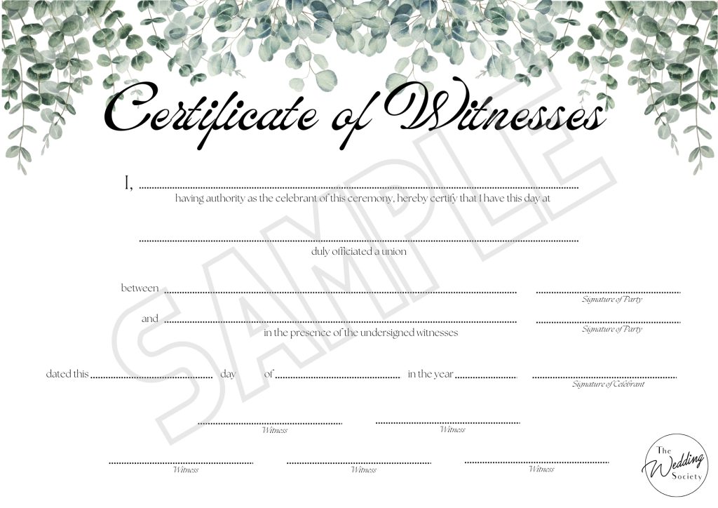 Certificate of 5 Witnesses Bundle - The Wedding Society